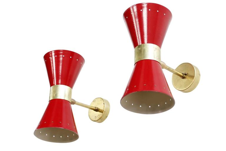 Beautiful Adjustable Pair of Red Italian Diabolo Brass Sconces in ...