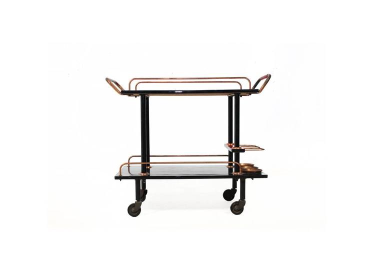 Mid Century unique Copper Tea Trolley, France circa 1950 Bar Cart 1950s ...