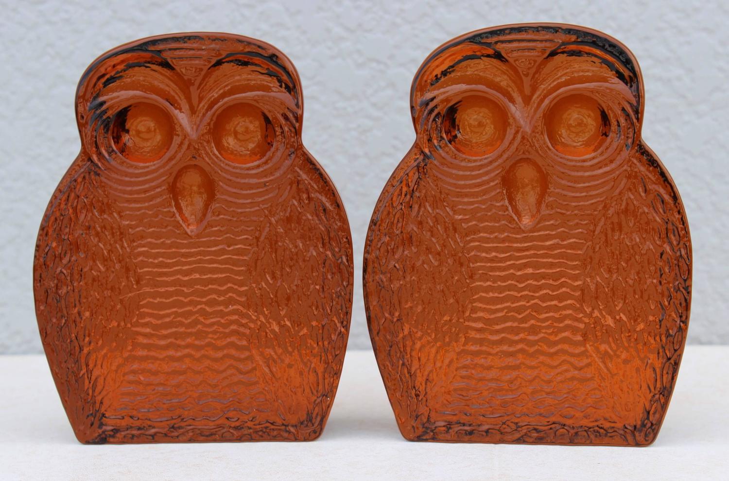 1960s Blenko Glass Owl Bookends at 1stdibs