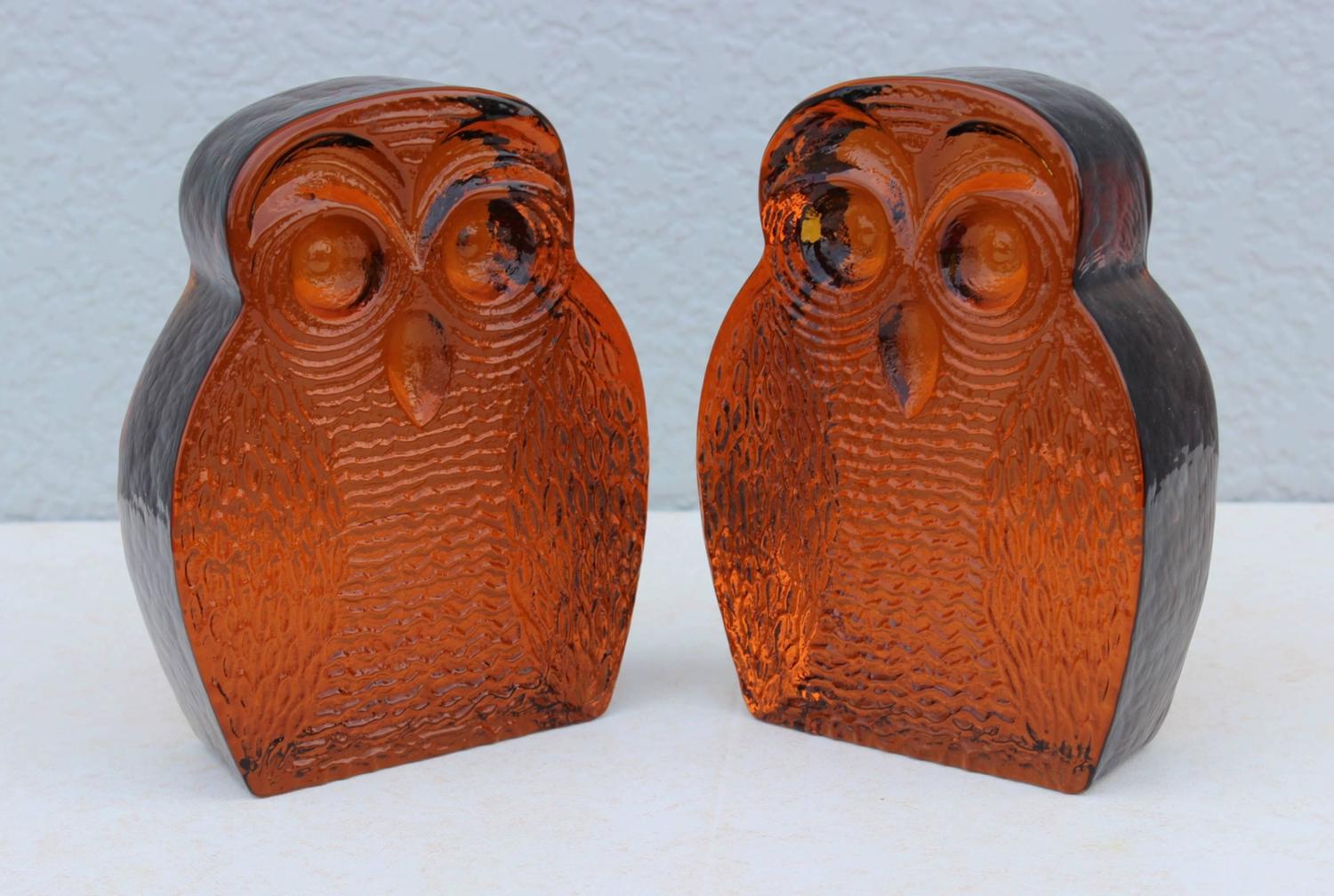 1960s Blenko Glass Owl Bookends at 1stdibs