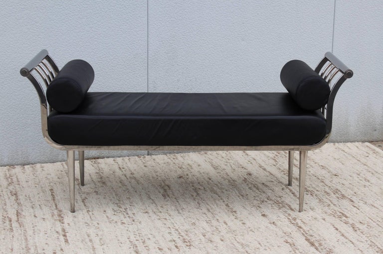 Design Institute of America Chrome and Leather Bench at 1stDibs