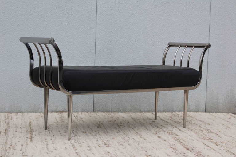 Design Institute of America Chrome and Leather Bench at 1stDibs
