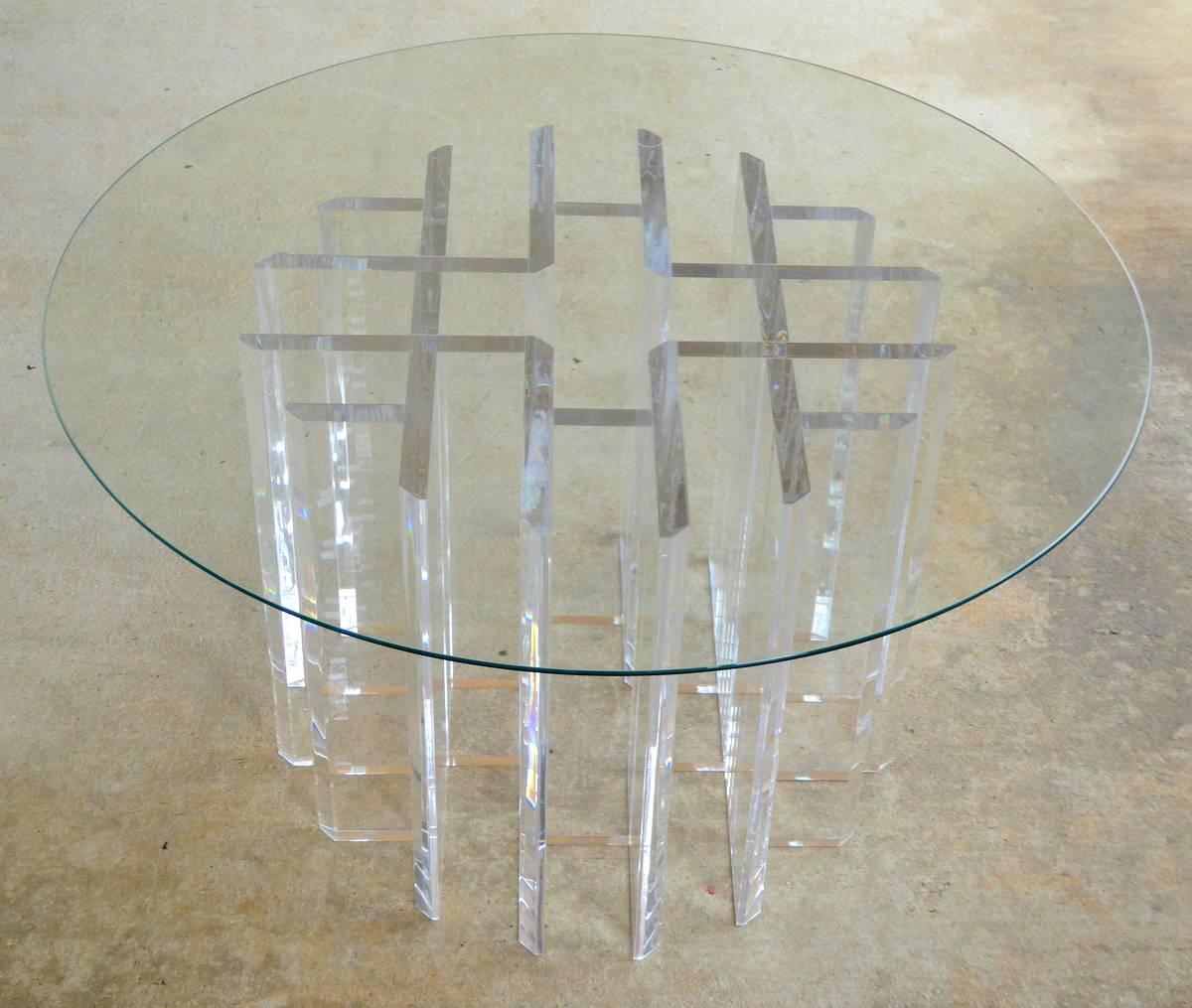 Intricate Lucite Cocktail Table with Round Glass Top at 1stDibs