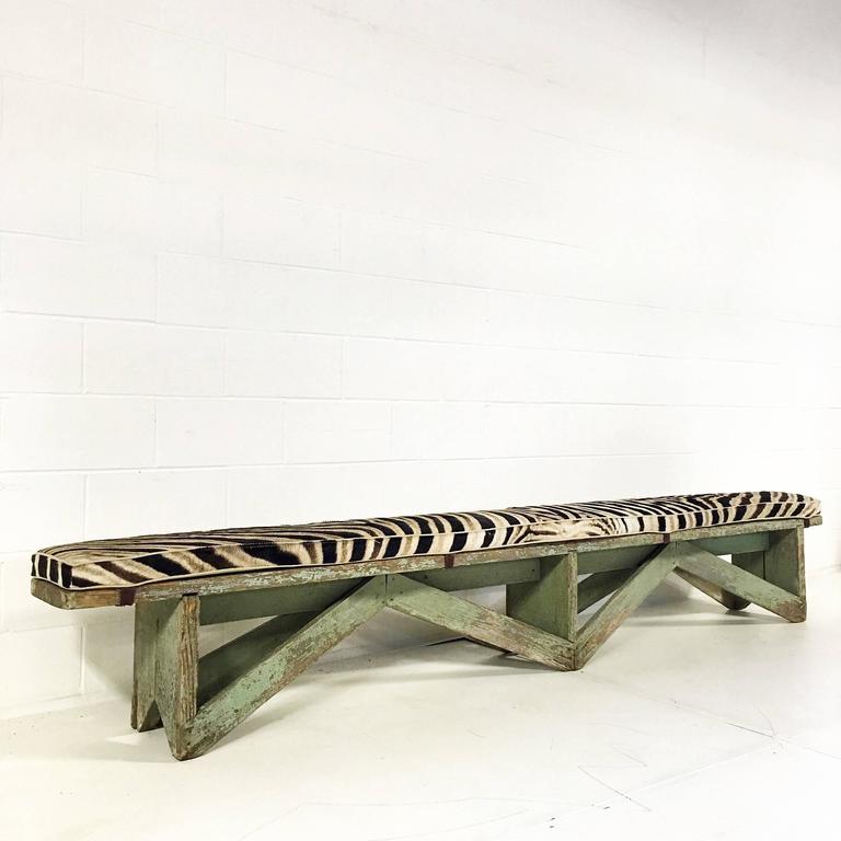 Extra Long Vintage Farmhouse Bench with Zebra Cushion at 1stDibs ...
