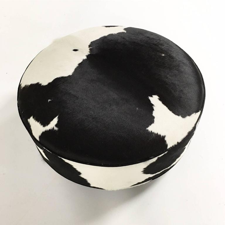 Round Ottoman in Black and White Brazilian Cowhide at 1stDibs | round ...