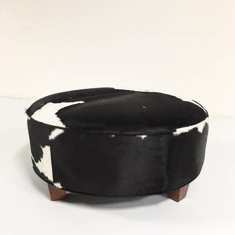 Round Ottoman in Black and White Brazilian Cowhide at 1stDibs | round ...