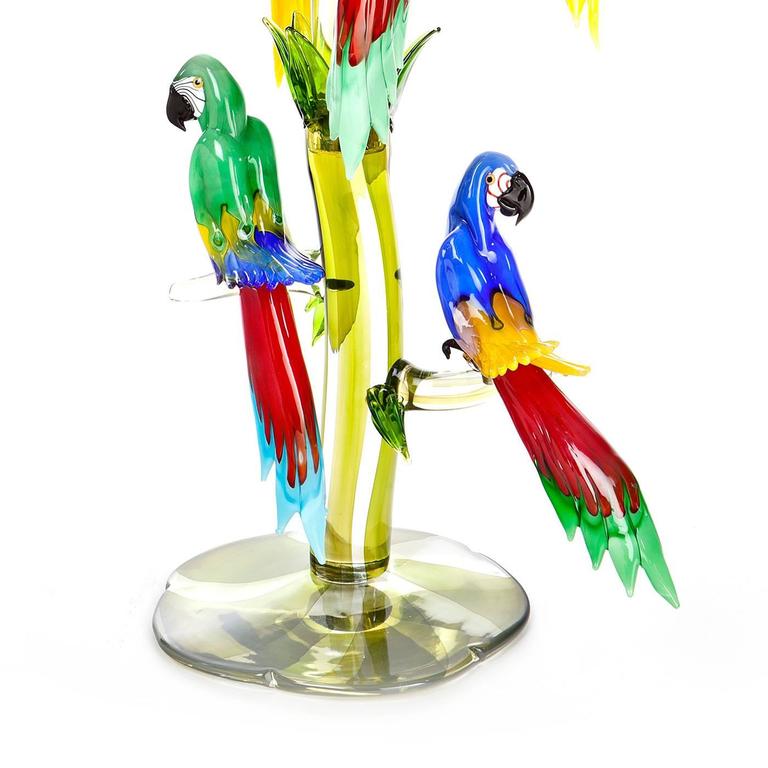 Huge Murano Glass Tree with Seven Colorful Parrots For Sale at 1stDibs