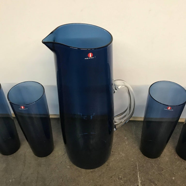 Vintage Timo Sarpaneva for Iittala Pitcher and Glass Set in Blue at 1stDibs
