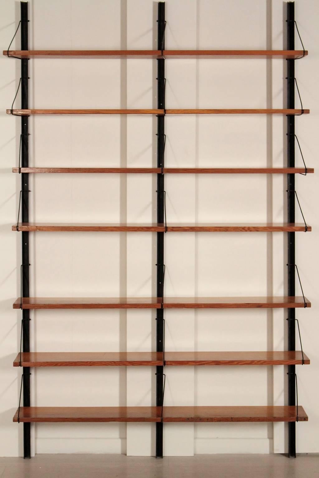 Wall Bookcase Metal Uprights Maple Shelves Vintage Manufactured in ...