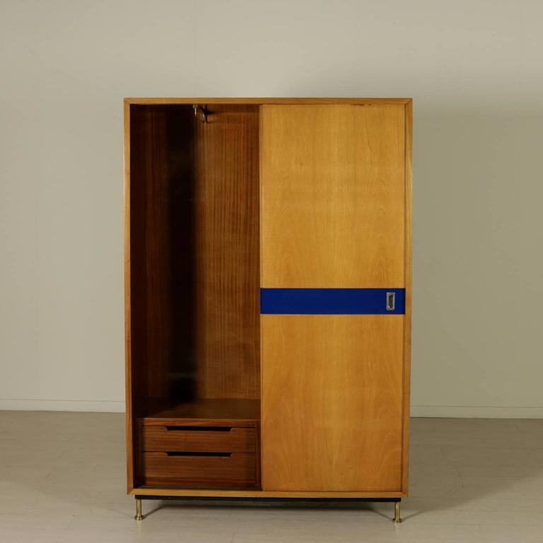 Wardrobe with Sliding Doors Ash Veneer Formica Brass Vintage, Italy ...