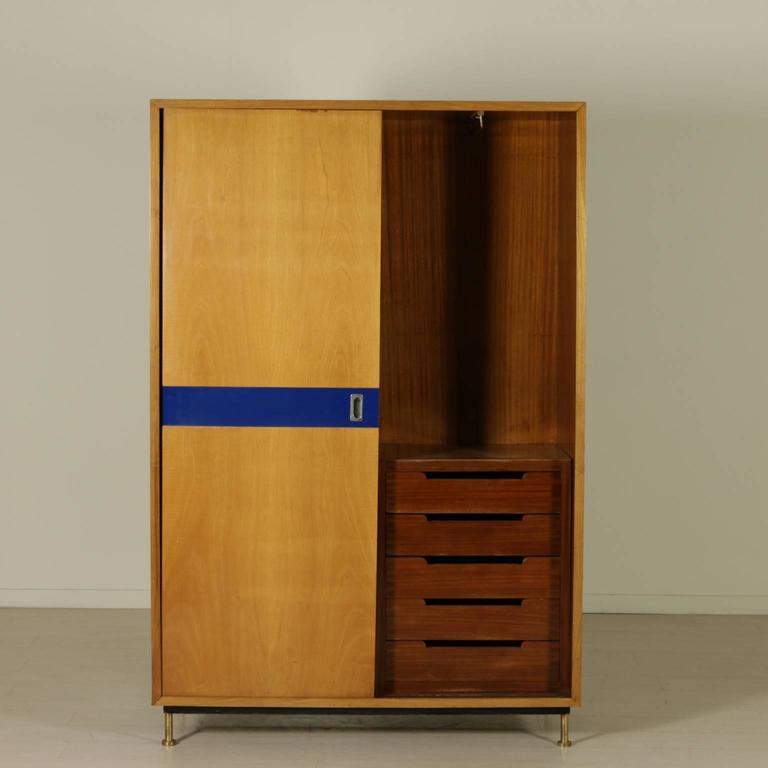 Wardrobe with Sliding Doors Ash Veneer Formica Brass Vintage, Italy ...