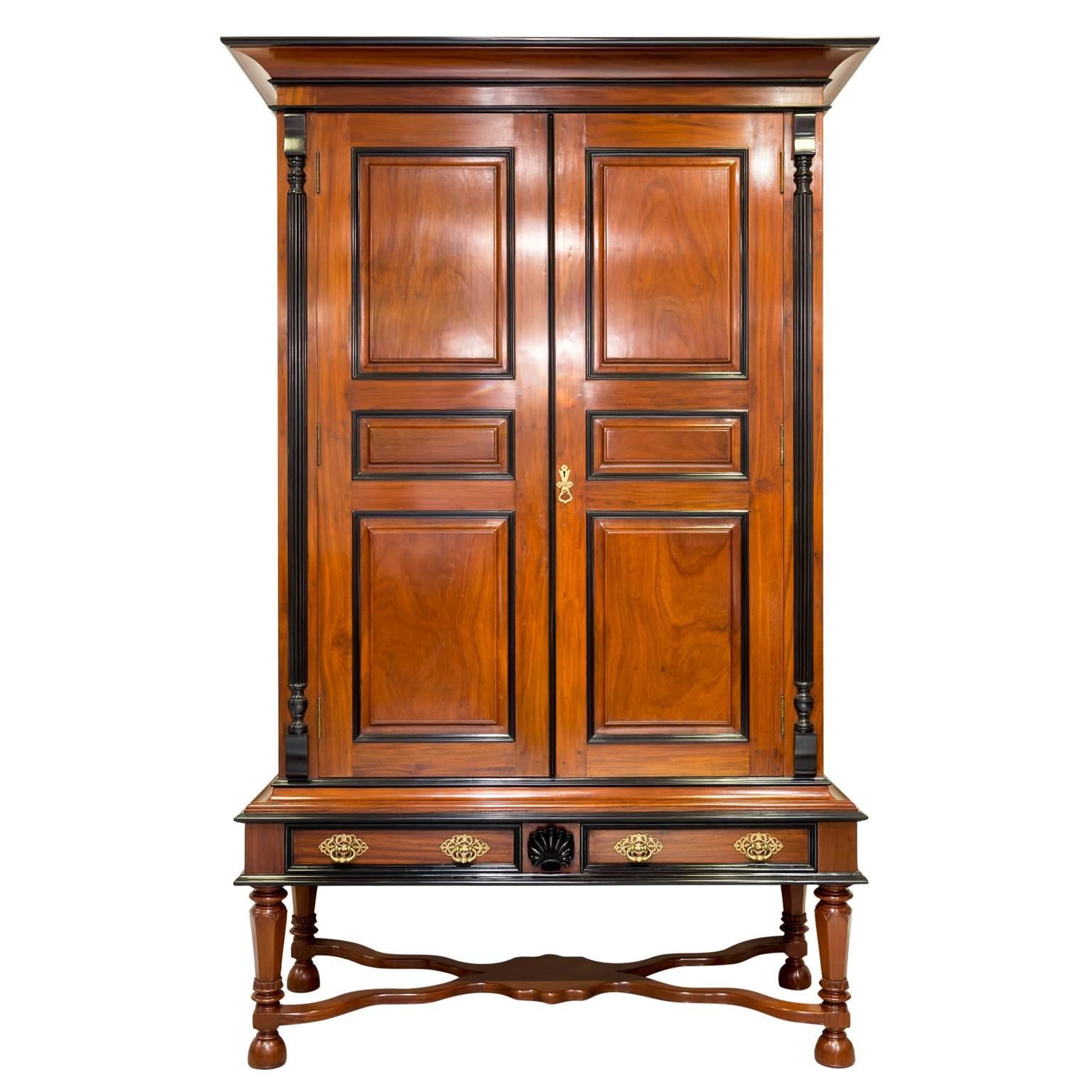 Antique Indo-Dutch or Dutch Colonial Mahogany and Ebony Cupboard at 1stDibs