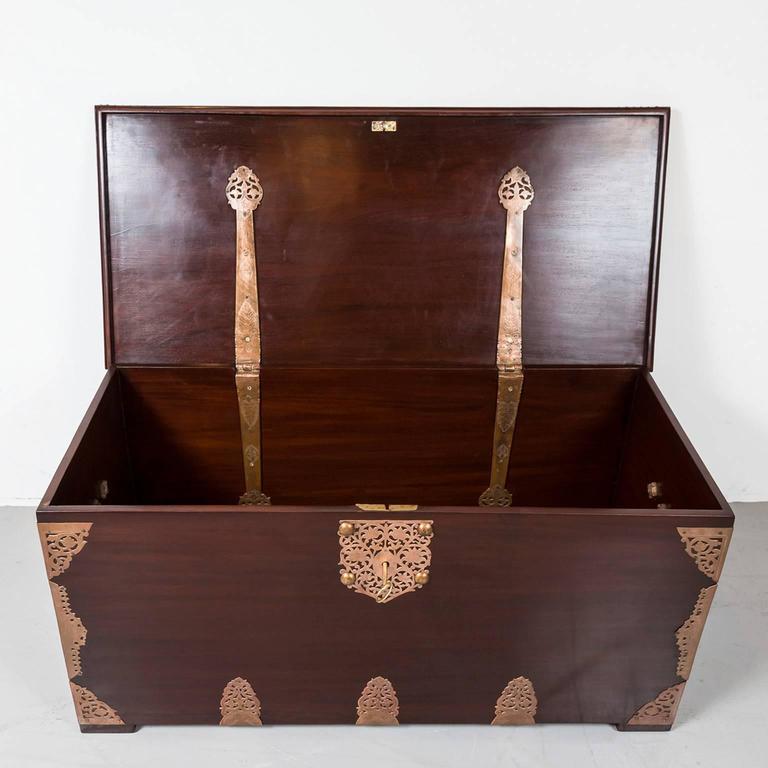 Indo-Dutch or Dutch Colonial Mahogany Brass Bound Chest For Sale at 1stDibs