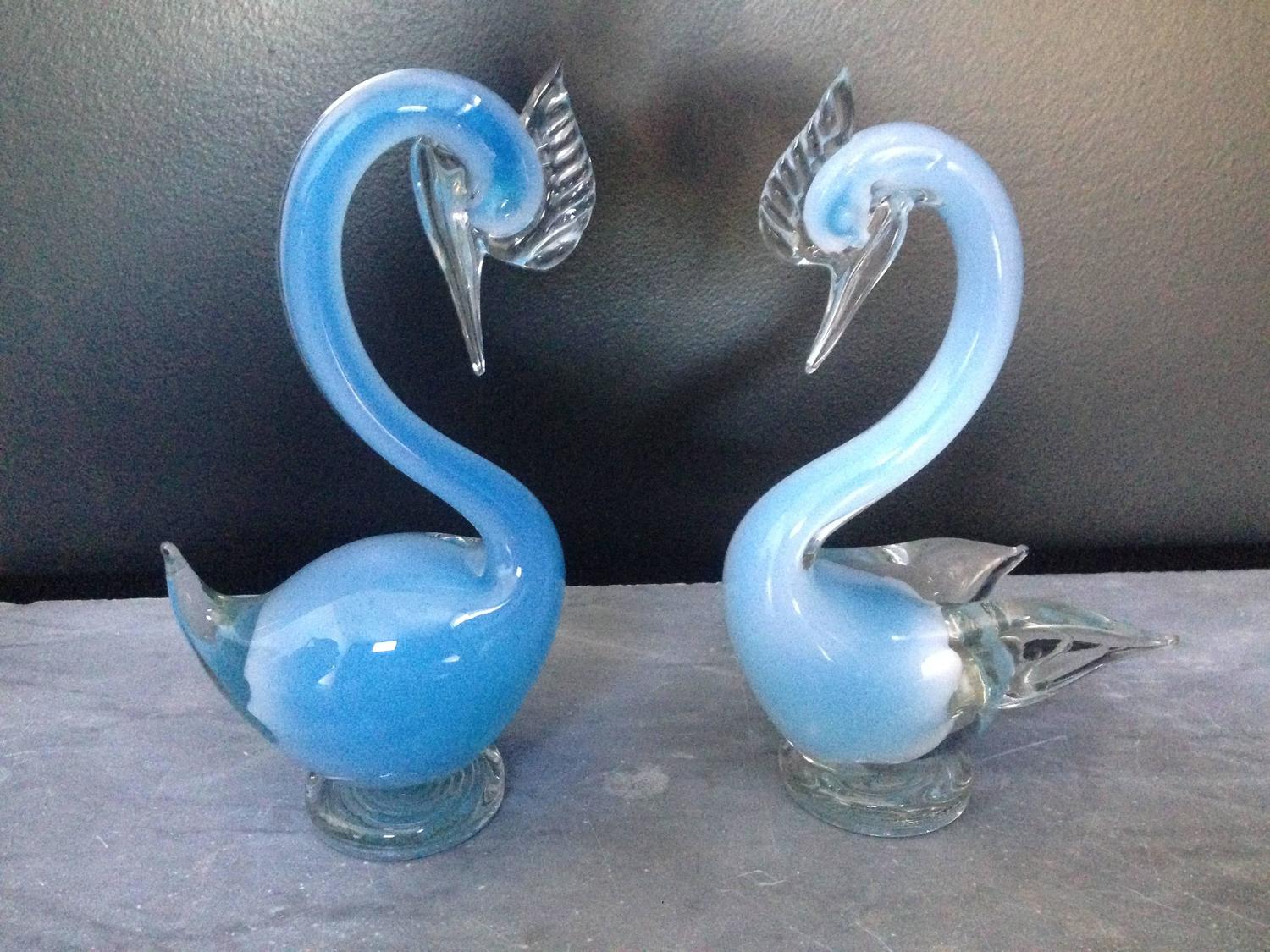 Pair of blue swans in Murano For Sale at 1stdibs