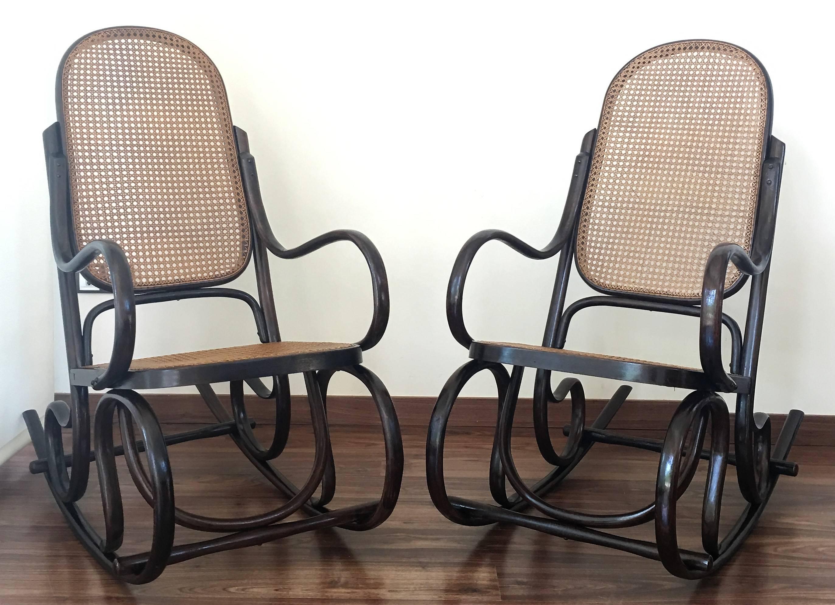 Pair of Bentwood Rocking Chairs with Cane Seat and Back at 1stDibs ...