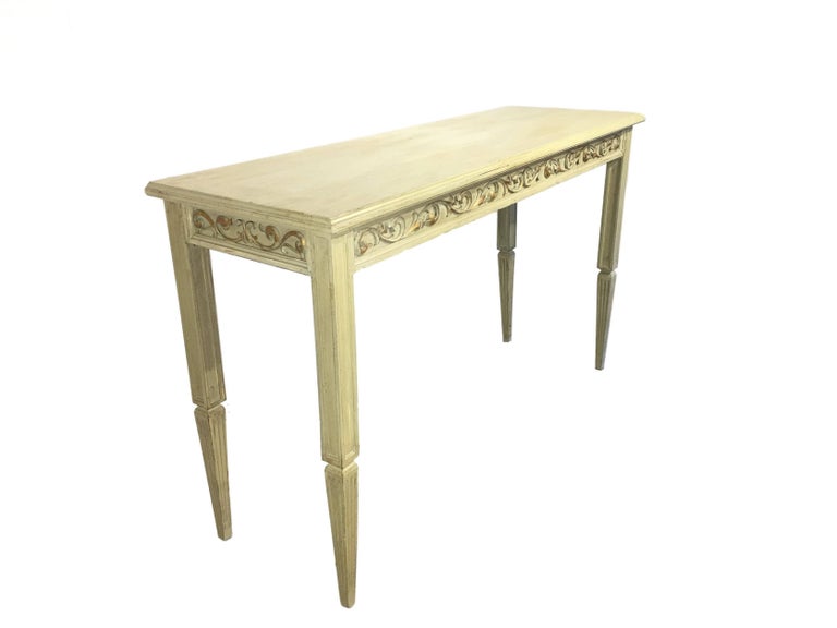 20th Century Painted Cream Beige Console Table with Ornamental Carved ...