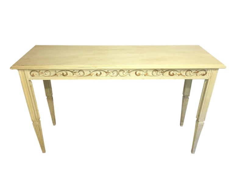 20th Century Painted Cream Beige Console Table with Ornamental Carved ...