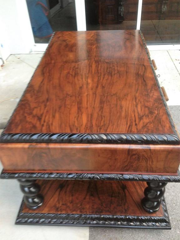 Important Art Deco Desk Table in Walnut with Black Glass Top For Sale ...