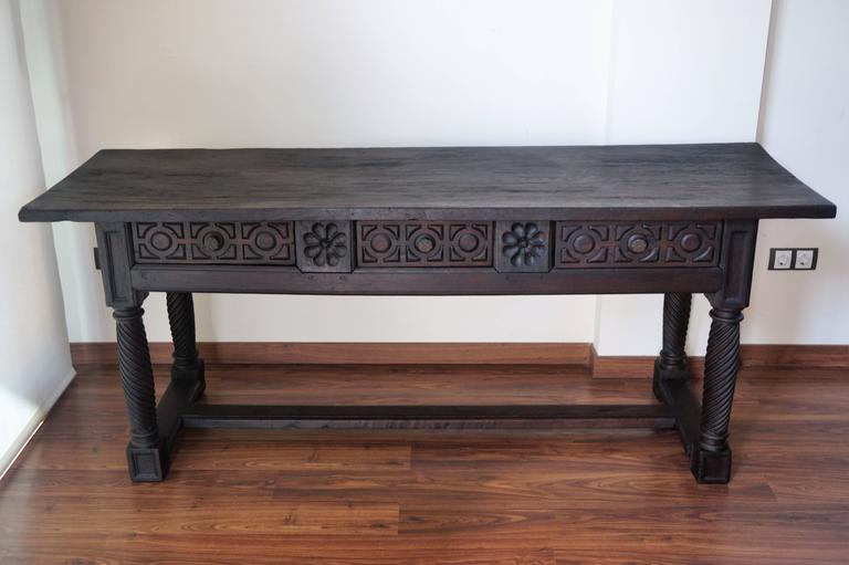 18th Large Spanish Baroque Carved Walnut Refectory Table For Sale at ...