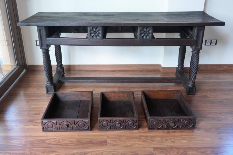 18th Large Spanish Baroque Carved Walnut Refectory Table For Sale at ...