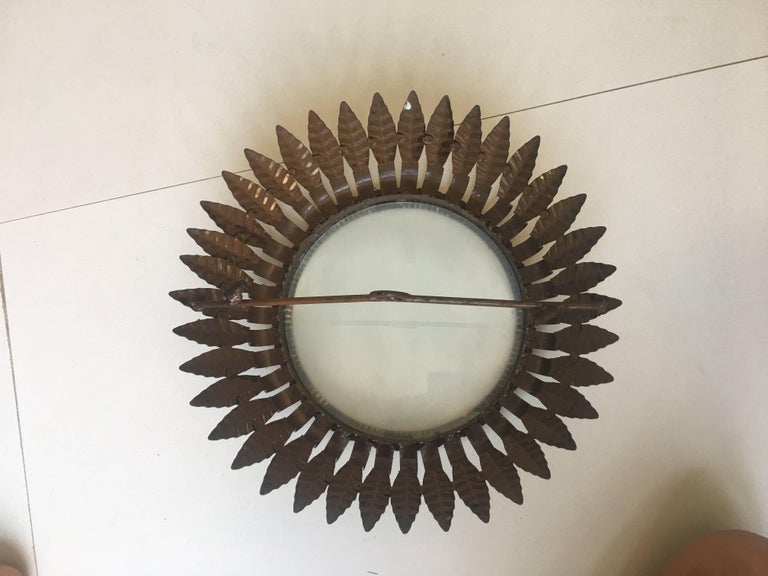 Gilt Metal Sunburst Crown Ceiling Fixture with Frosted Glass For Sale ...