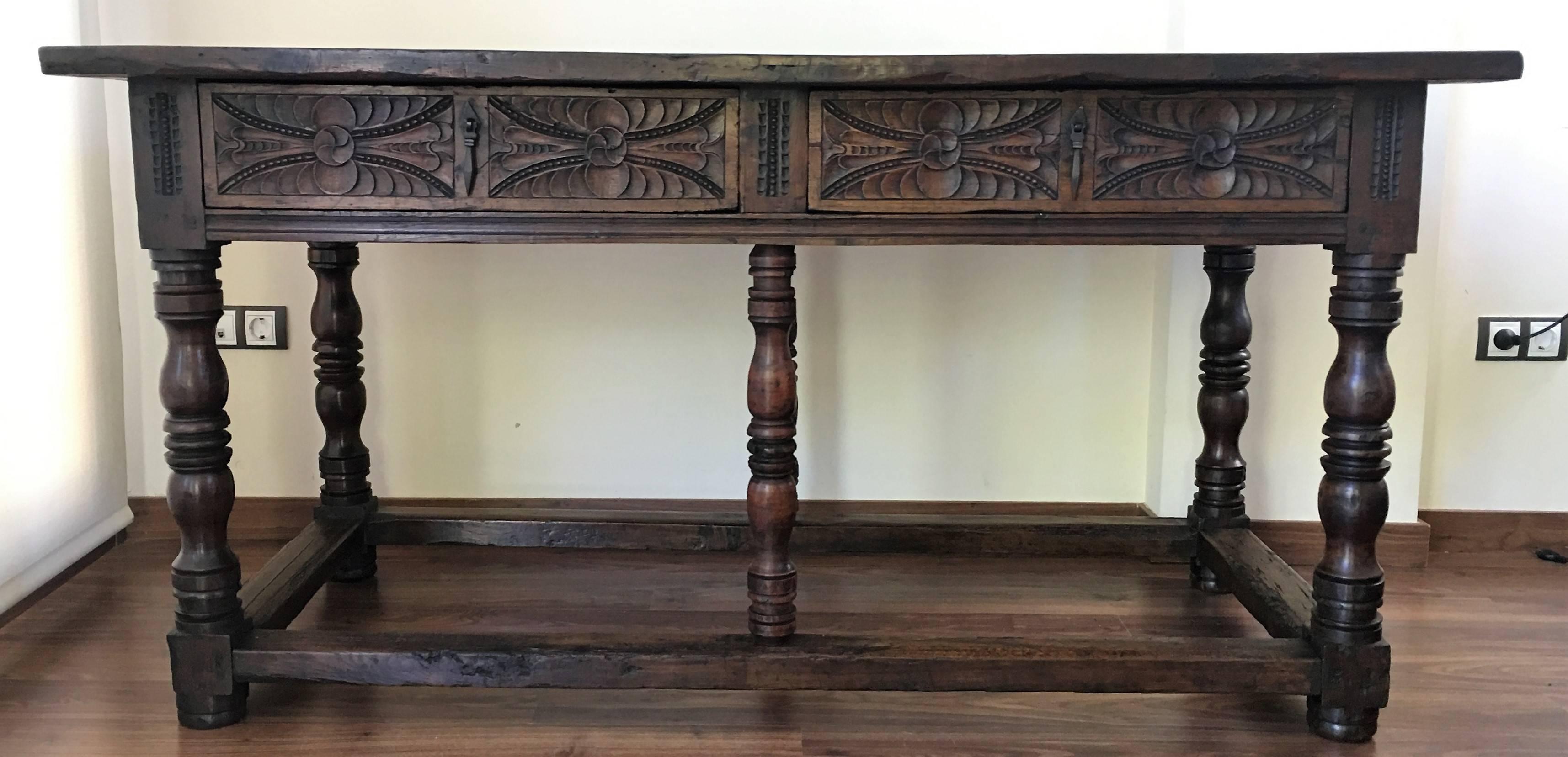 17th Century Spanish Refectory Table or Farm Table with Drawers at ...
