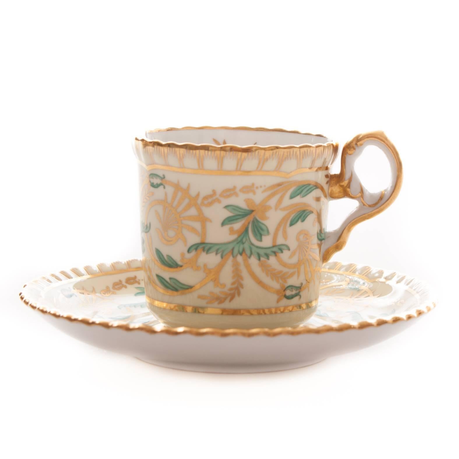 12 Tiffany Antique Demi Tasse Cup and Saucers, Turquoise and Gold by ...