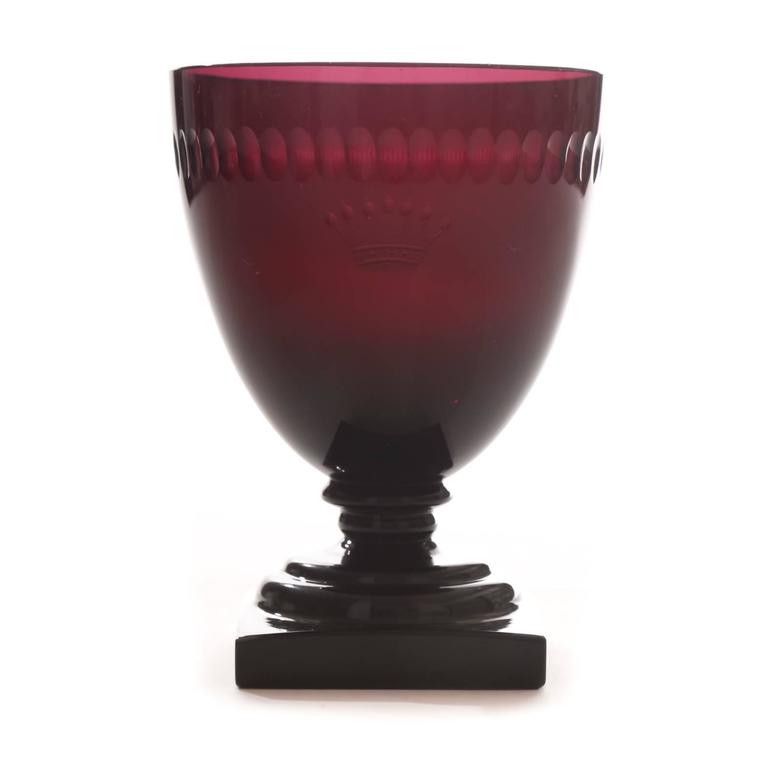 17 Antique Amethyst Cut Crystal Goblets, Square Base at 1stDibs