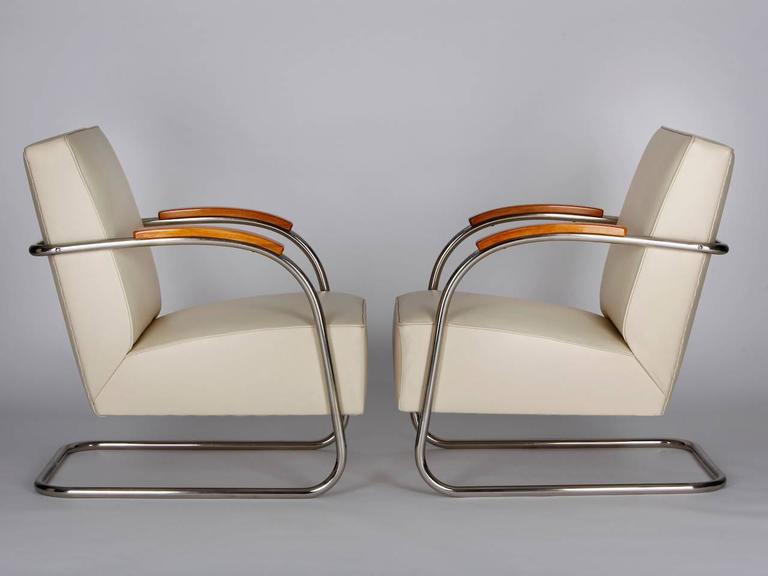 Pair of Cantilever Tubular Steel Chairs, Czech Bauhaus by Mücke-Melder ...