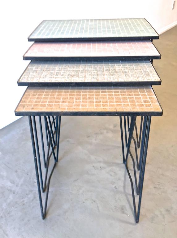 Mid-Century Modern Wrought Iron and Mosaic Tile Nesting Tables at 1stDibs