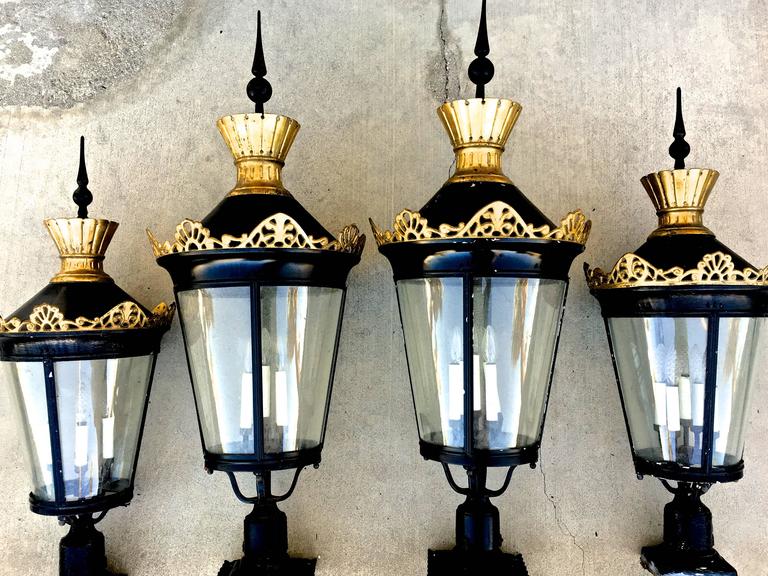 Regency Antique Post Lanterns in Metal and Glass w/Candelabra Lights ...