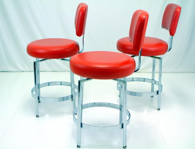 Set of Three Modernist Chrome Counter Height Swivel Stools by Tri-Mark ...
