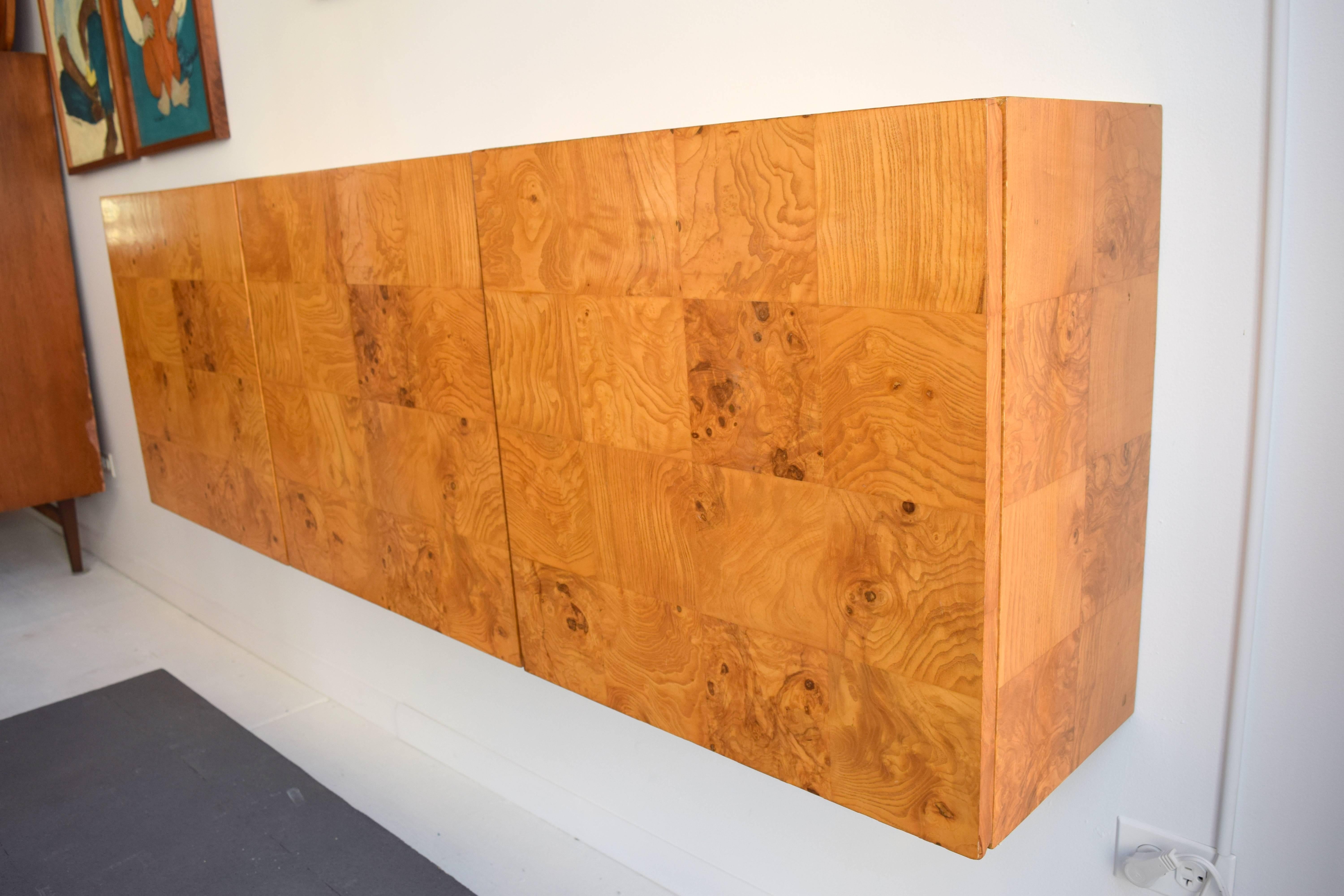 Milo Baughman Wall-Mounted Burl Wood Cabinet For Sale at 1stDibs | wall ...