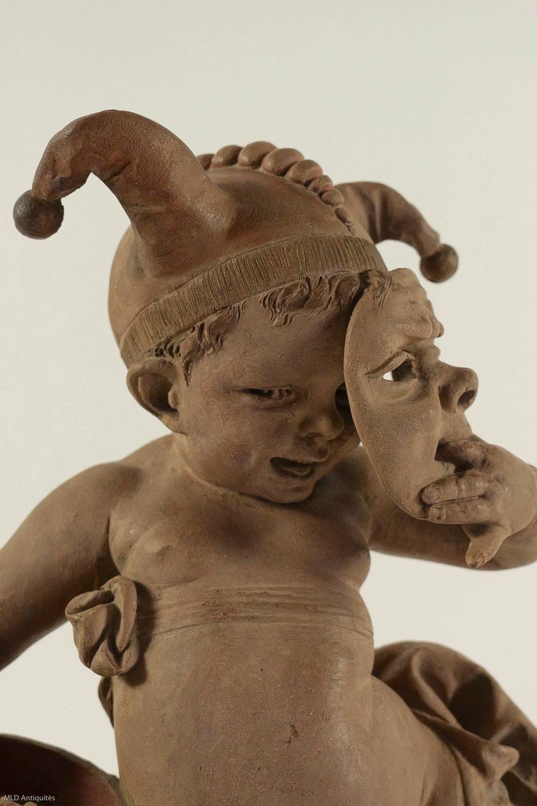 Adolphe Maubach Late 19th Century Polychrome Terra Cotta Putti with ...