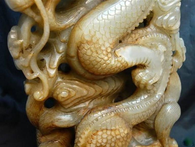 Chinese Carved Celadon Nephrite Jade Dragon Group, Early 20th Century ...