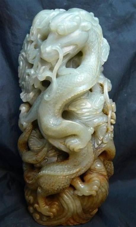 Chinese Carved Celadon Nephrite Jade Dragon Group, Early 20th Century ...