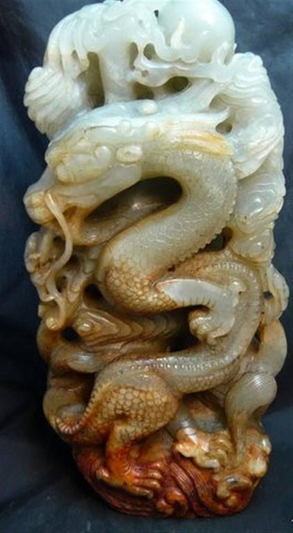 Chinese Carved Celadon Nephrite Jade Dragon Group, Early 20th Century ...