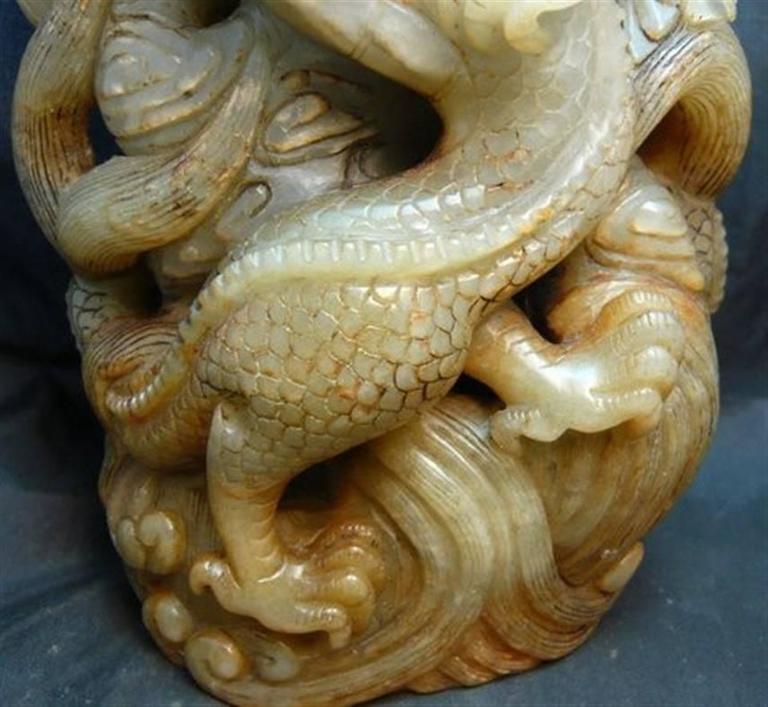 Chinese Carved Celadon Nephrite Jade Dragon Group, Early 20th Century ...