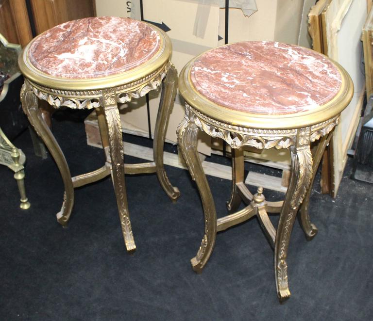 Pair of Louis XV Style Gilt Carved Wood Marble Topped Occasional Lamp ...