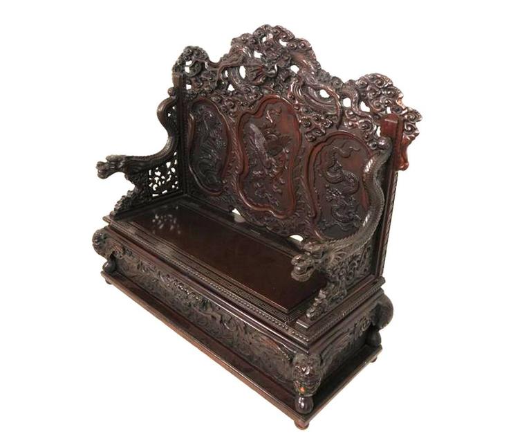 Finely Carved Japanese Bench at 1stDibs
