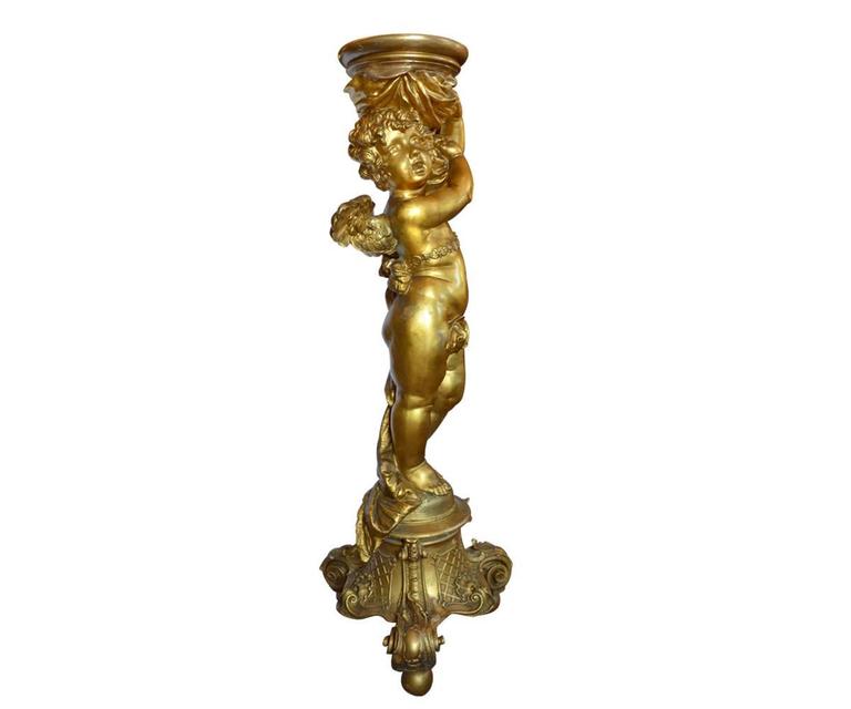 Antique Brightly Gold Gilt over Gesso Cherub/Putti Carved Wood Pedestal ...