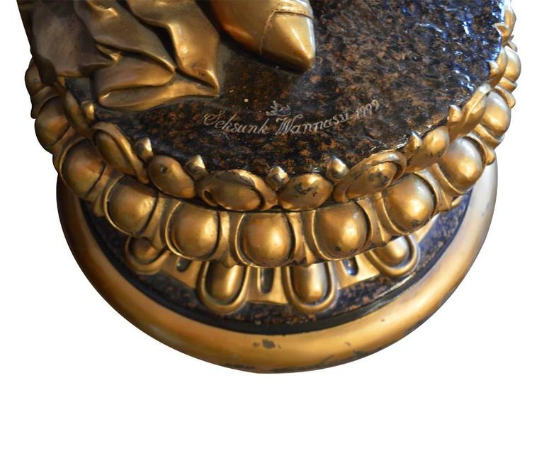 Monumental Bronze Polychrome Signed Statue on Pedestal at 1stDibs