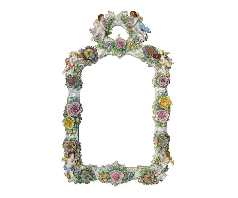 Pair of Antique German Porcelain Mirrors at 1stDibs
