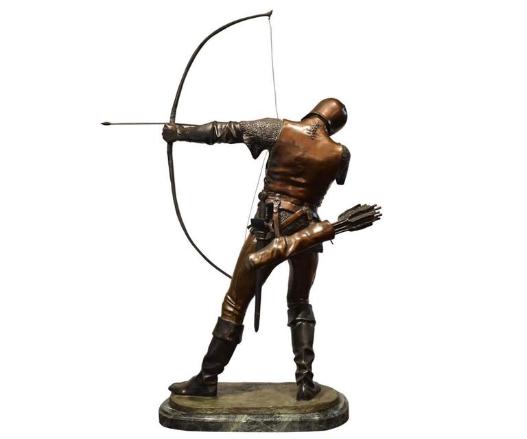 Large Signed Bronze of an Archer on a Marble Base at 1stDibs