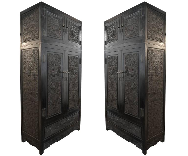 Magnificent, Large, Rare Pair of Chinese Hand Carved Dragon Zitan ...