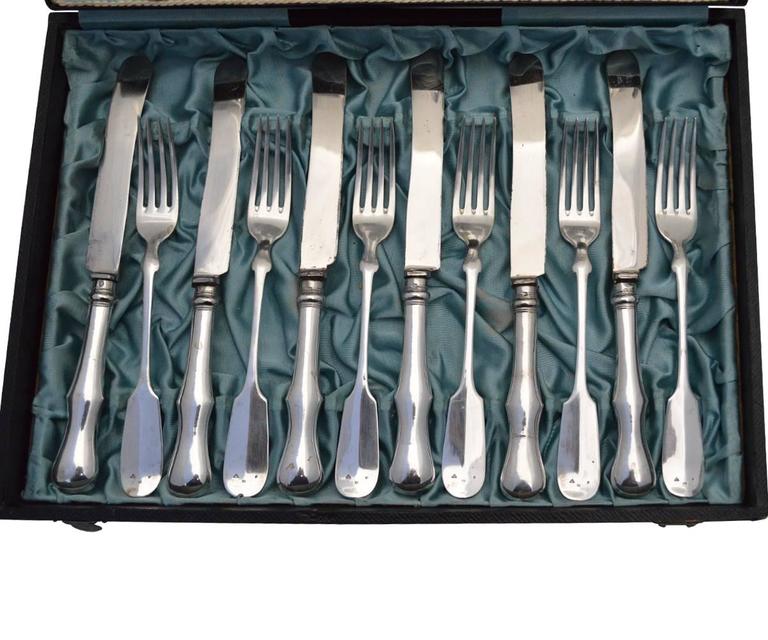 Antique Medieval Style Silver 24 Piece Flatware Set by S Politzer and ...