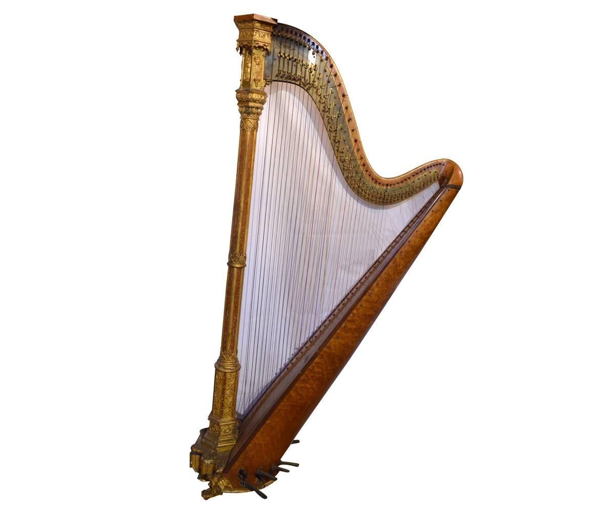 Erard Antique French Gothic Revival Style Parcel-Gilt Harp at 1stDibs