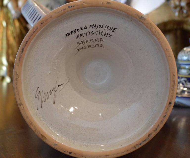 Signed Majolica Hand-Painted Sberna Deruta Italian Urn For Sale at 1stDibs