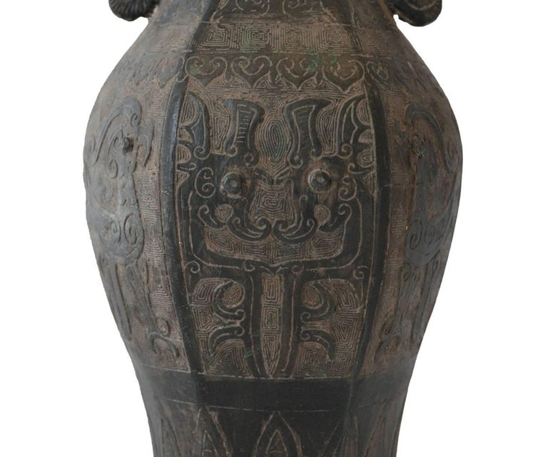 Antique Chinese Archaic Hexagonal Bronze Cast Vase Featuring Peacocks ...