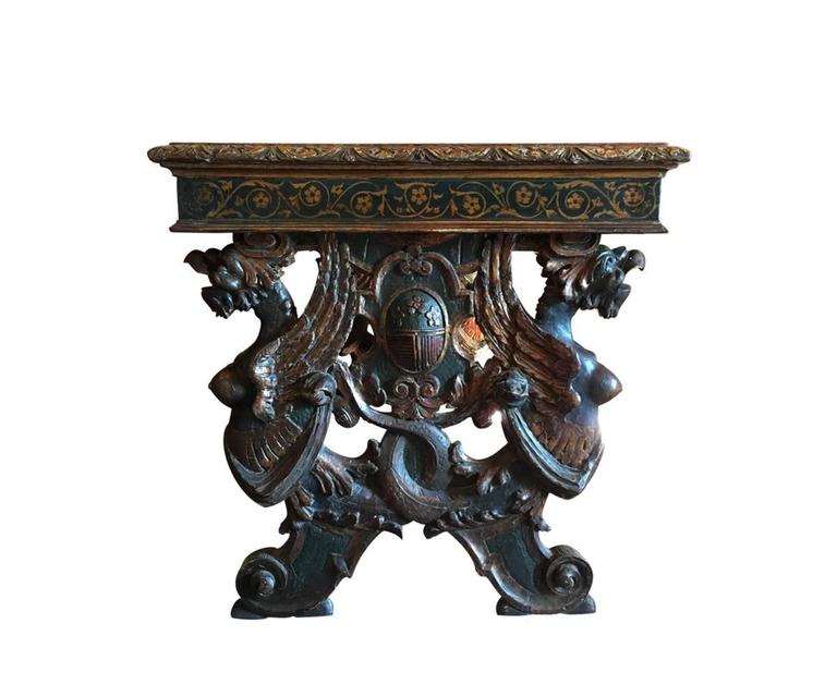 Antique Spanish Renaissance Style Walnut Polychrome and Gilt Table or ...